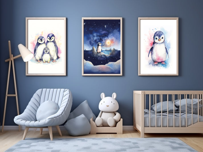 Set de 3 Affiches Pingouin sous la Lune – Imagine.affiche