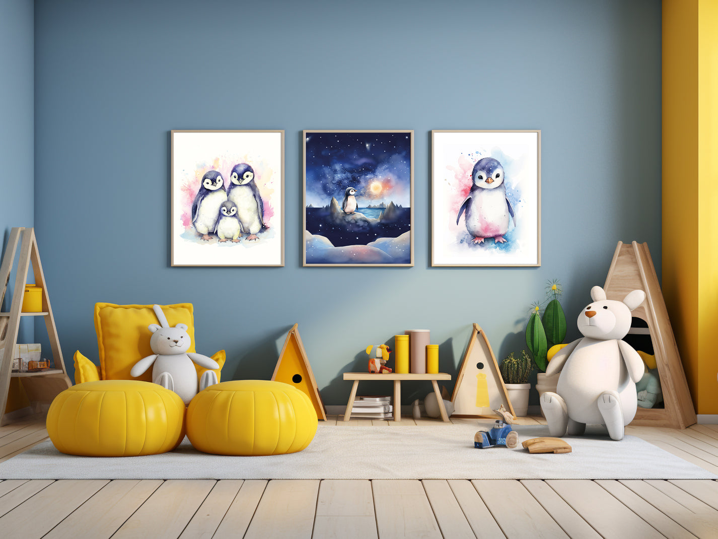Set de 3 Affiches Pingouin sous la Lune – Imagine.affiche
