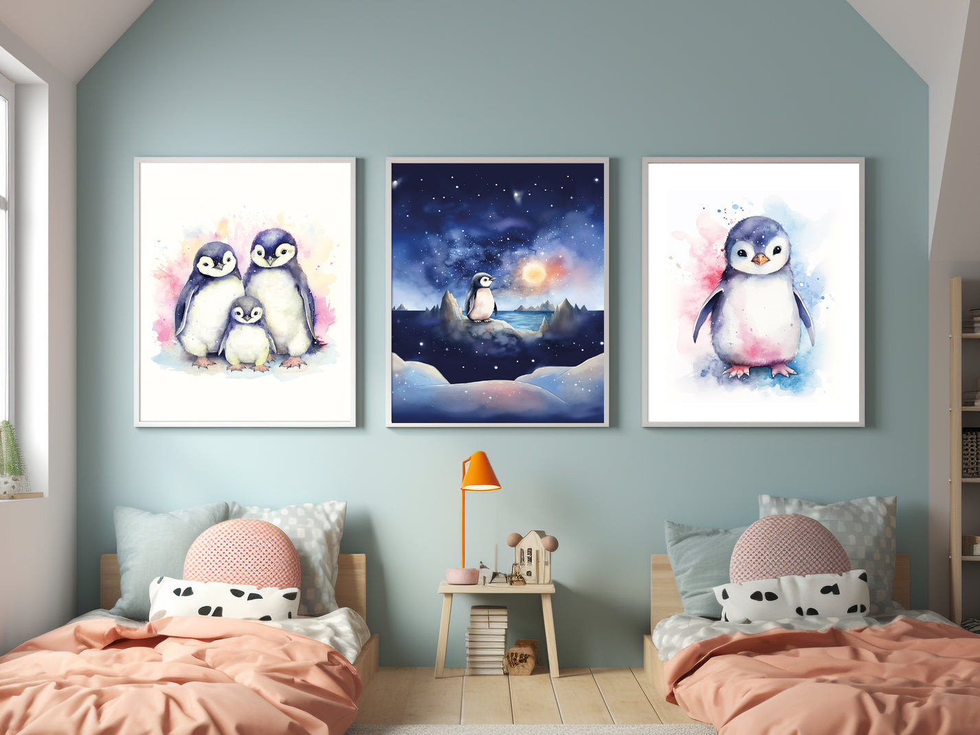 Set de 3 Affiches Pingouin sous la Lune – Imagine.affiche